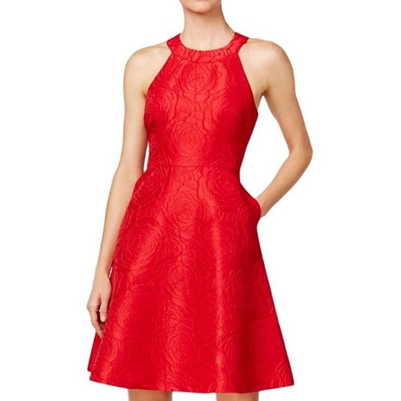 Calvin Klein | Dresses | Nwt Calvin Klein Womens Halter Red Brocade ...